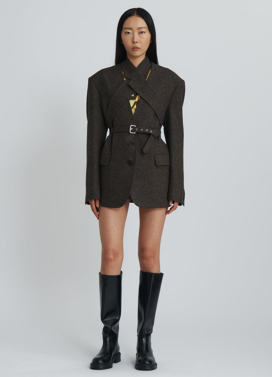 Criss Cross Jacket in Brown Mini Check