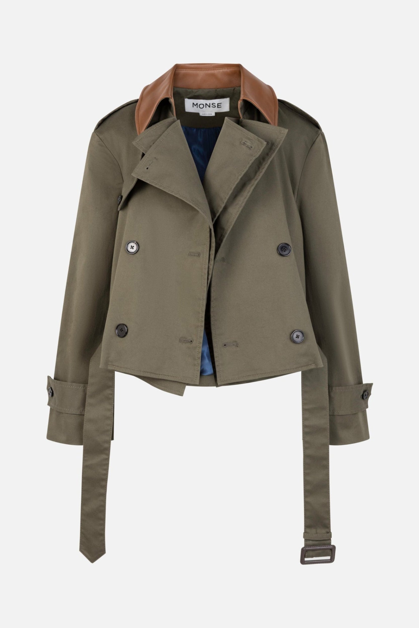 Double Front Cropped Trench in Olive – MONSE