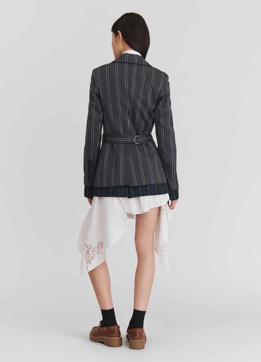 Double Layer Jacket in Grey Stripe