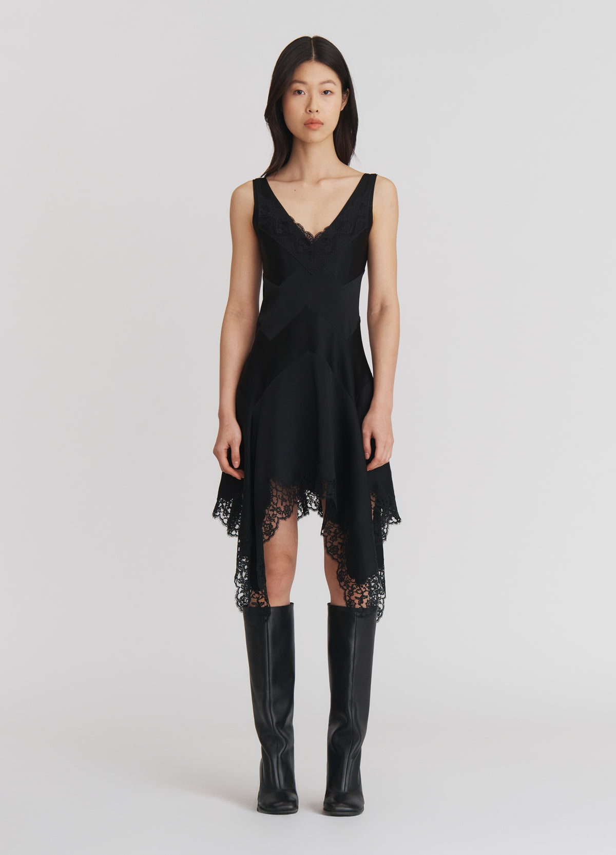 Lace Triangle Flared Mini Dress in Black – MONSE