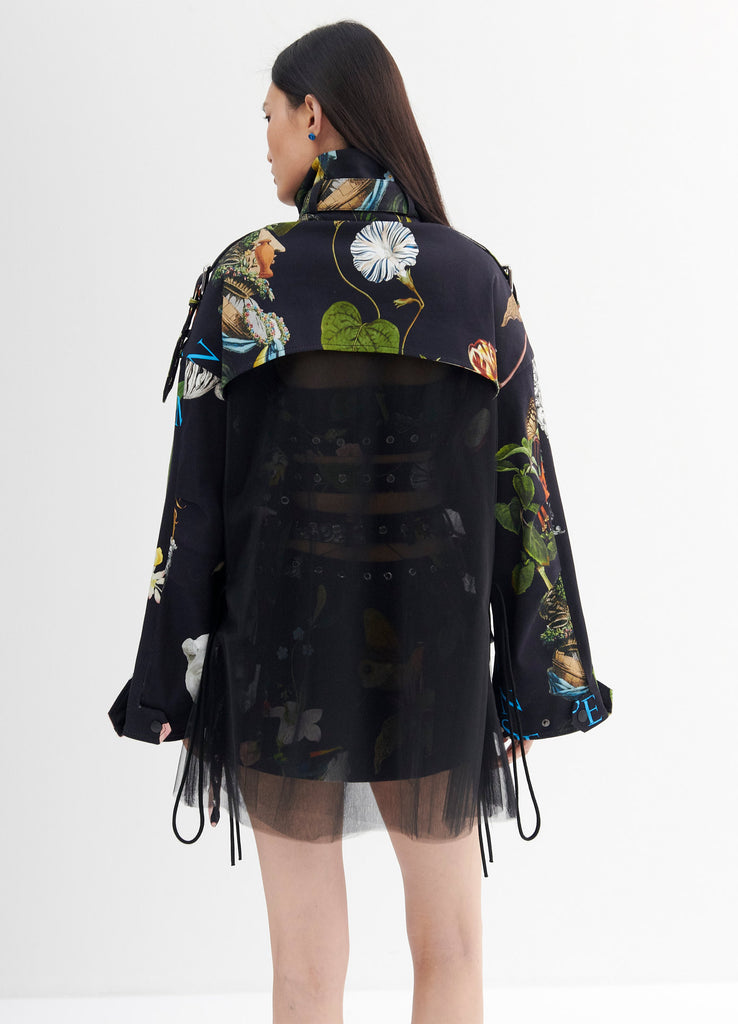 Print Cargo Tulle Jacket in Black Print Cotton Twill